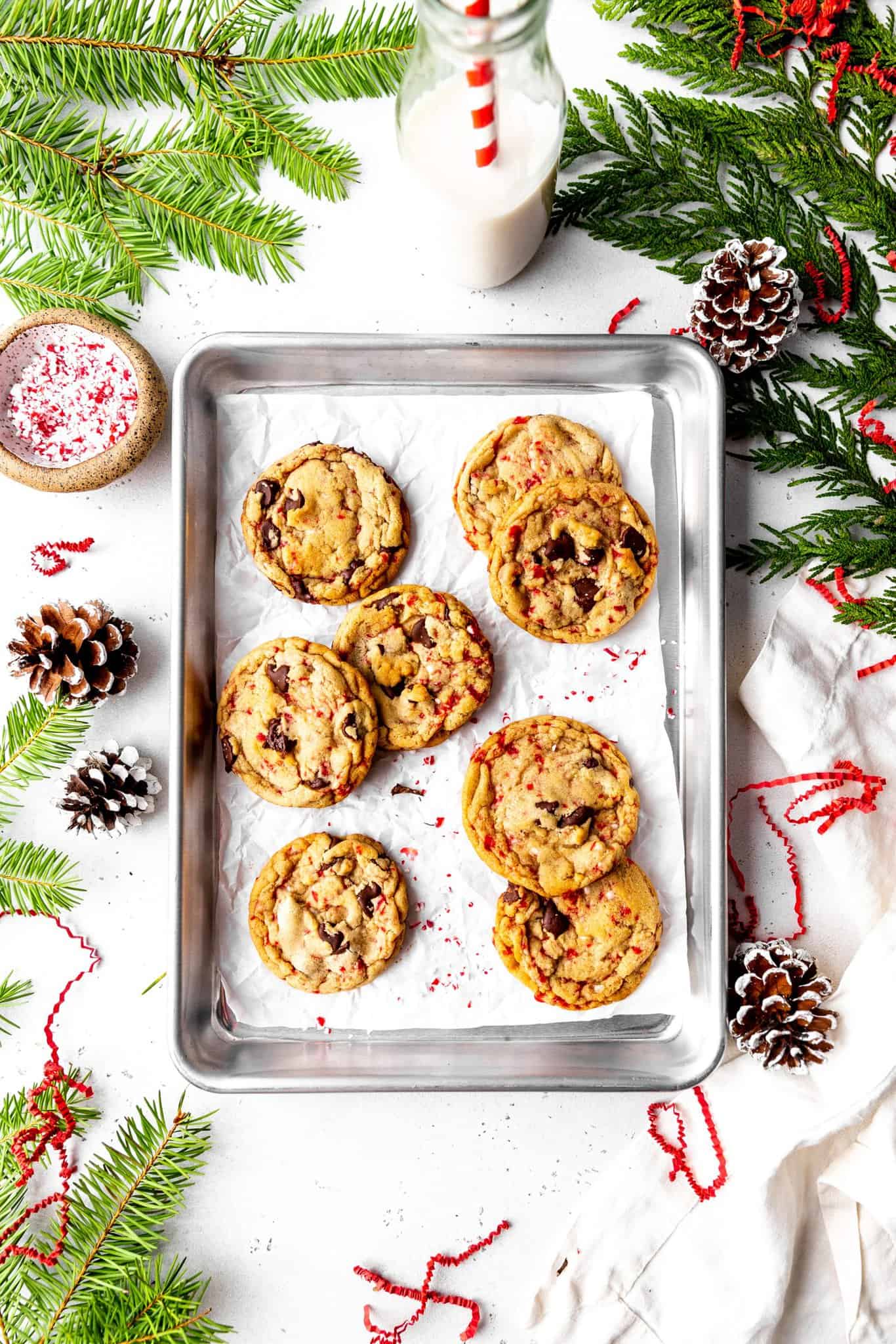 Vegan Candy Cane Chocolate Chip Cookies