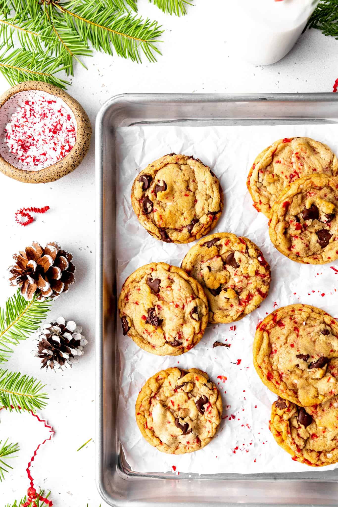 Vegan Candy Cane Chocolate Chip Cookies