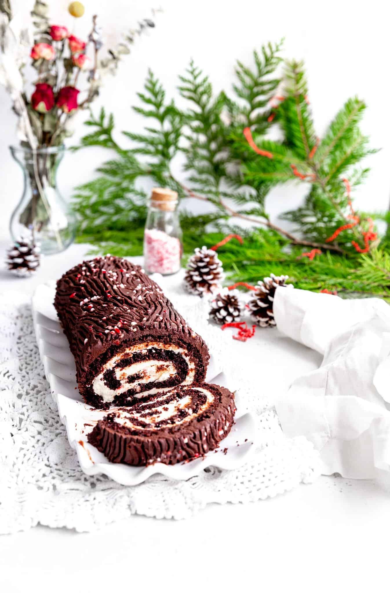 Vegan Chocolate Peppermint Yule Log