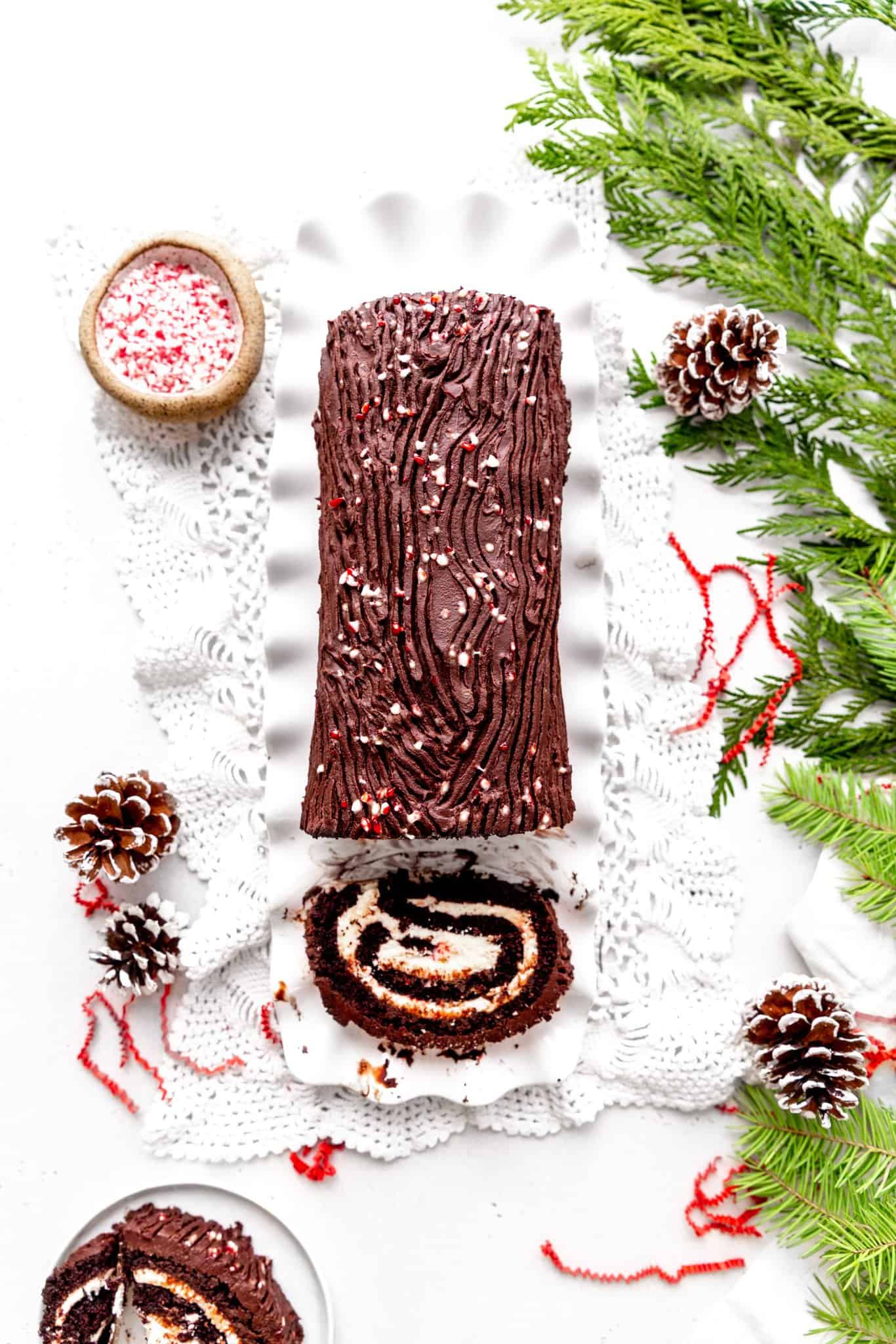 Vegan Chocolate Peppermint Yule Log