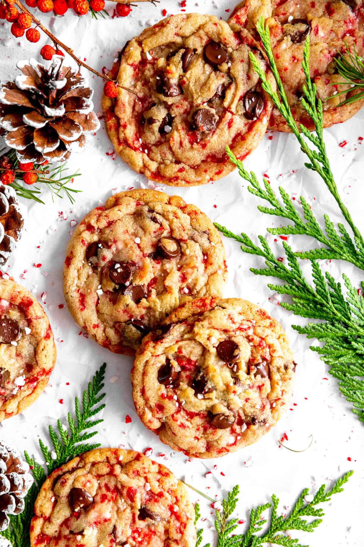 Vegan Candy Cane Chocolate Chip Cookies